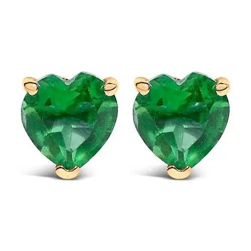 HAUS OF BRILLIANCE 14k Gold Heart Cut Gemstone Stud Earrings - Green Emerald | Yellow